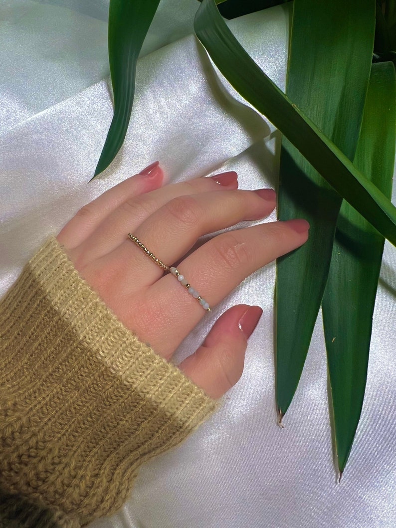 Dainty 14k Gold Filled Amazonite Ring: Stretchy Stackable Bead Ring - Etsy