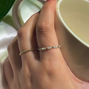Dainty 14k Gold Filled Amazonite Ring: Stretchy Stackable Bead Ring - Etsy