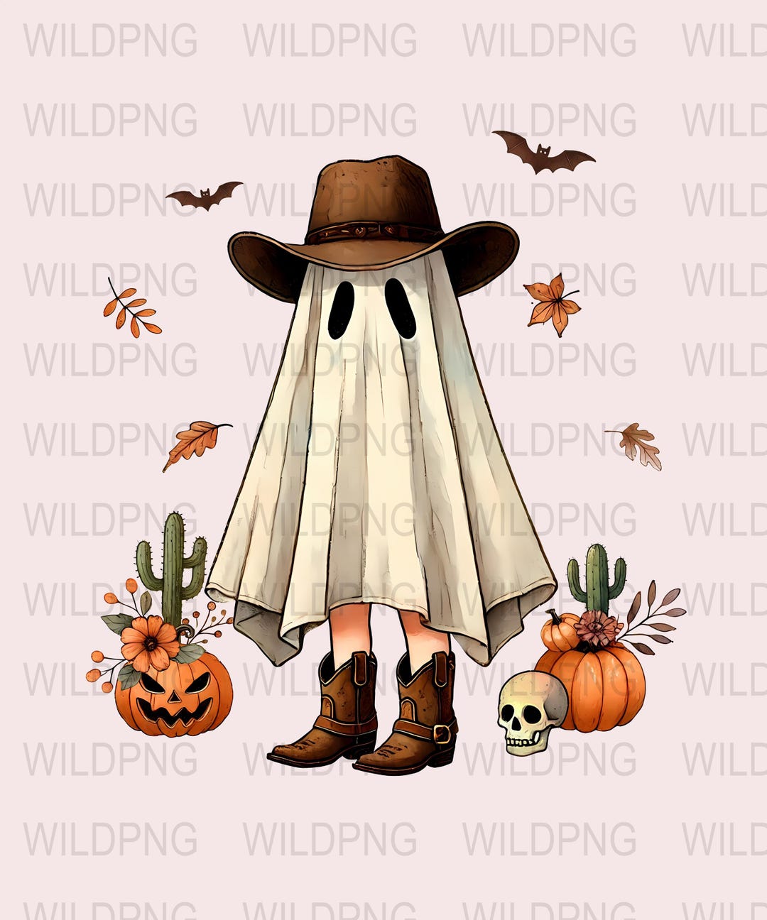 Cowboy Ghost Halloween Digital Art Print, Cute Spooky Ghost With Cowboy ...