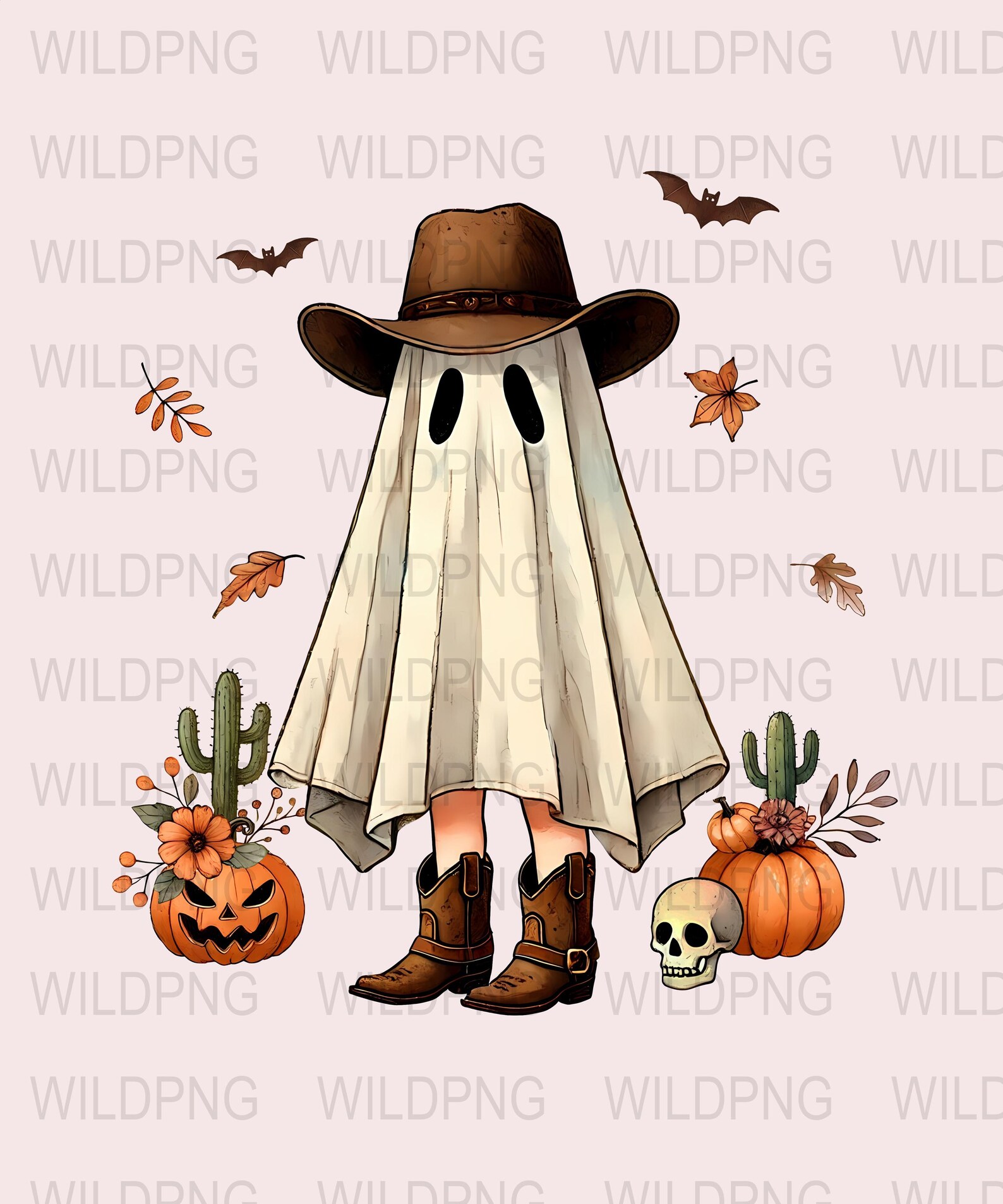 Cowboy Ghost Halloween Digital Art Print, Cute Spooky Ghost With Cowboy ...
