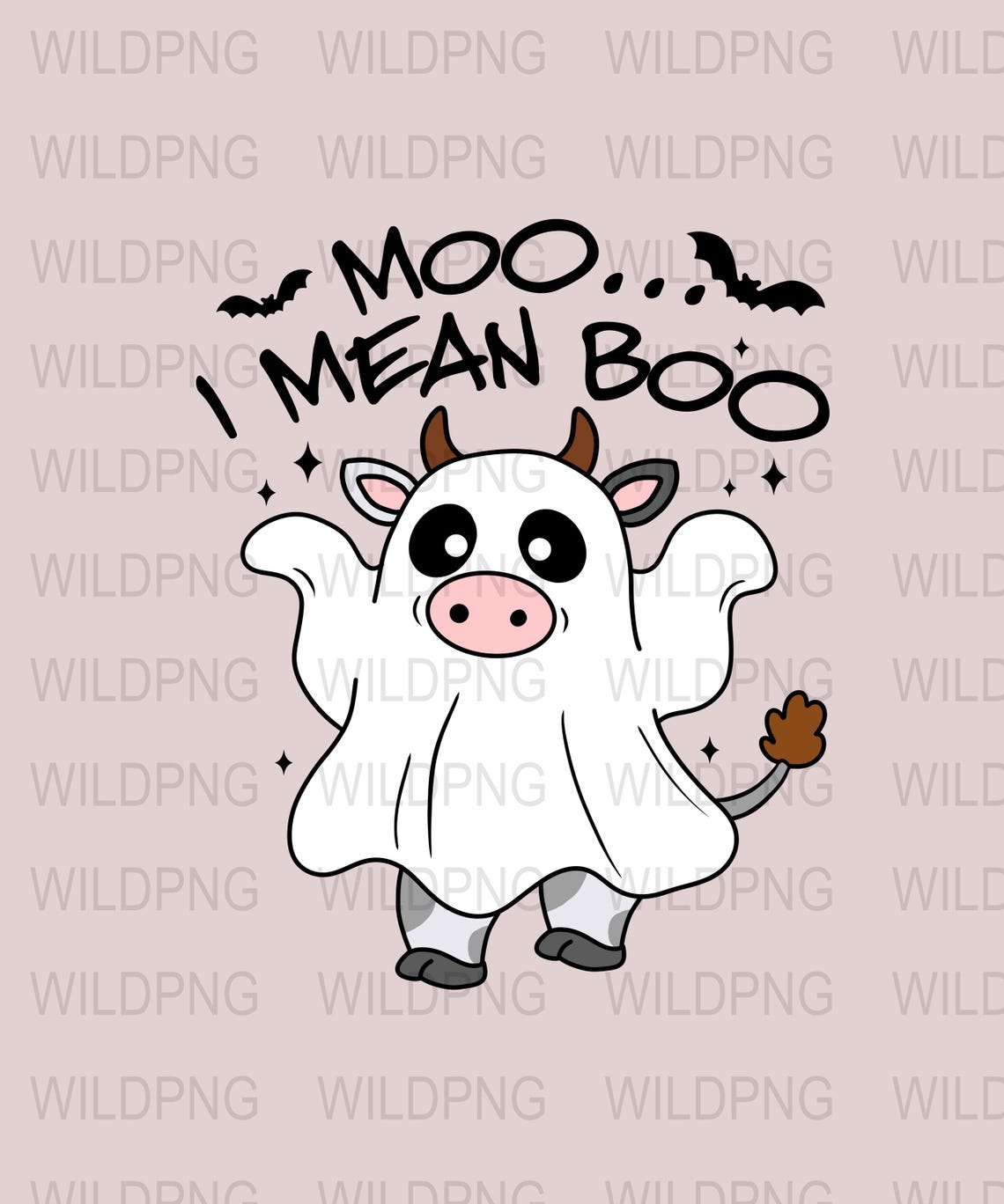 Cute Ghost Cow Digital Art Print, Funny Halloween Animal Illustration ...