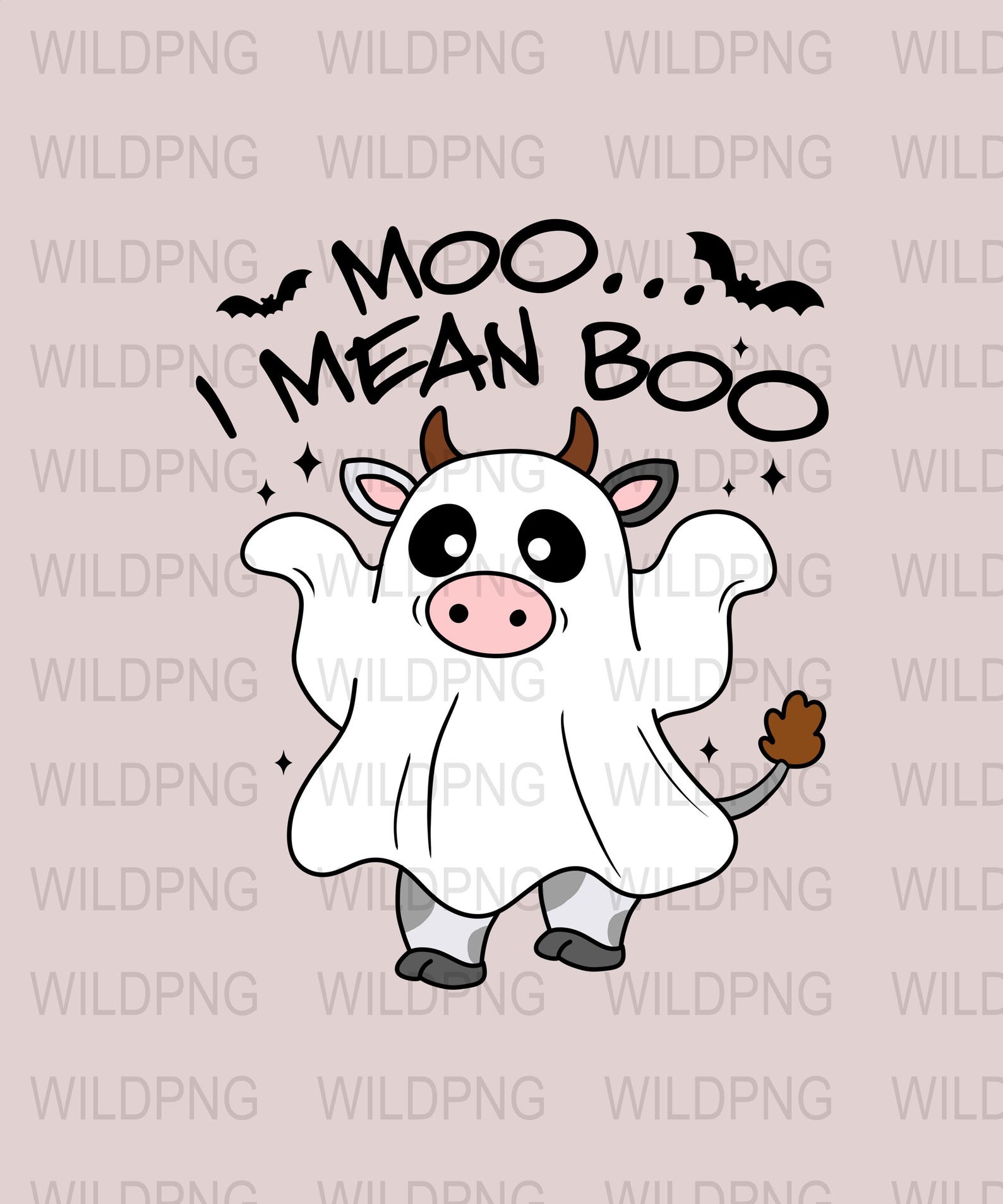Cute Ghost Cow Digital Art Print, Funny Halloween Animal Illustration ...