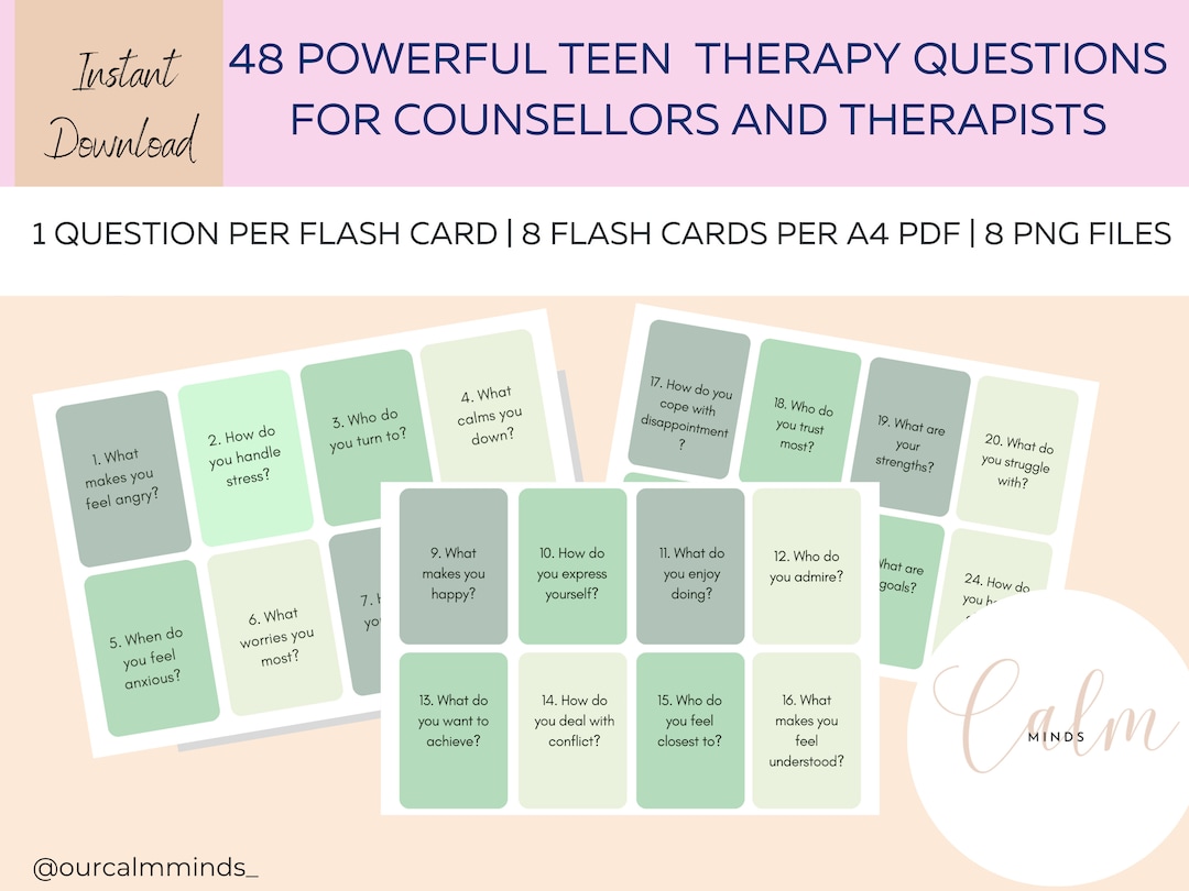 Therapy Questions Cards for Teens, Conversation Starters, Mental Health ...