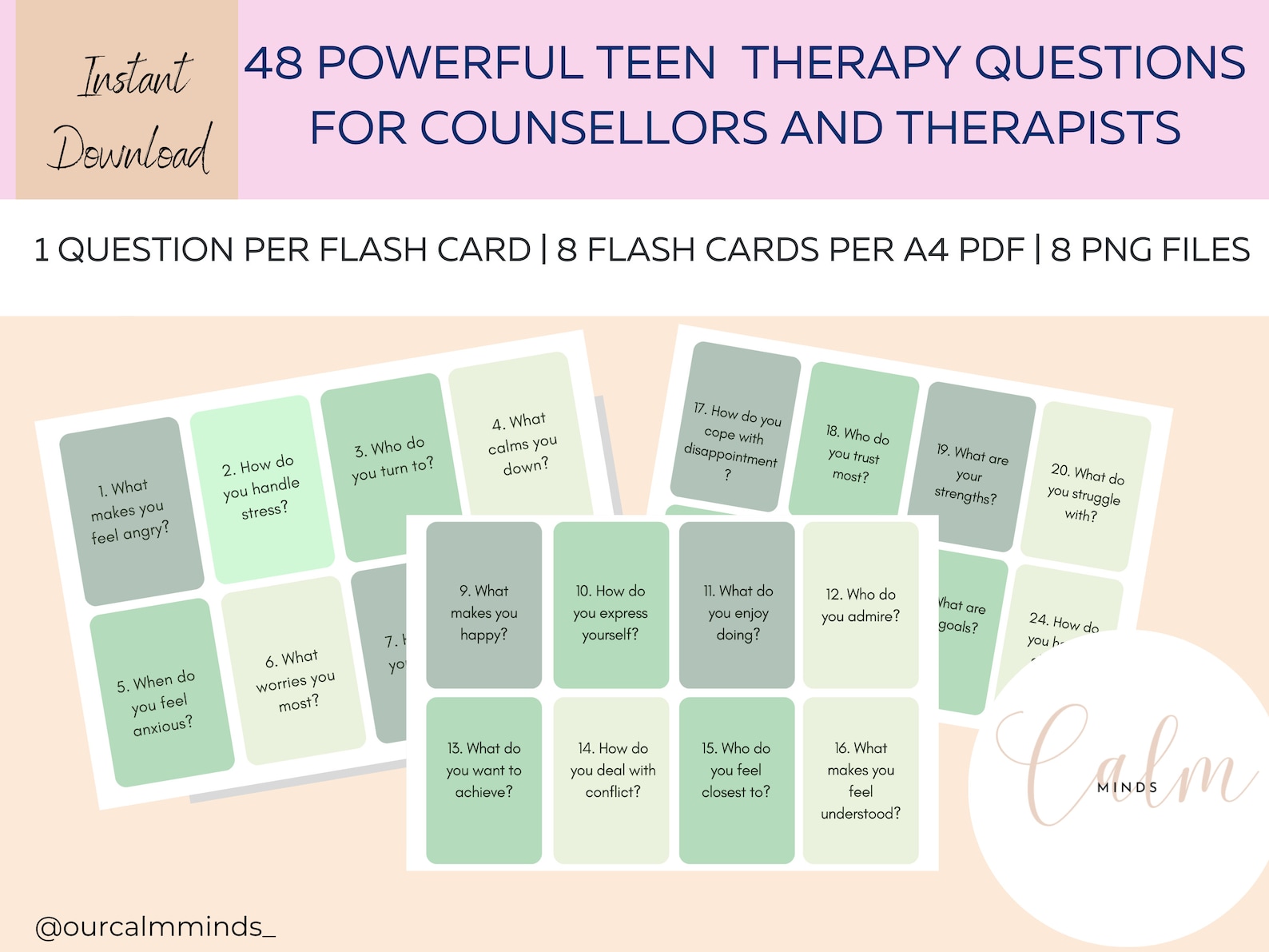 Therapy Questions Cards for Teens, Conversation Starters, Mental Health ...