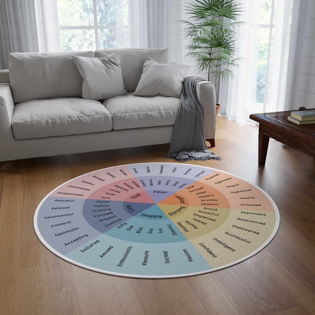 Feelings Wheel Round Rug, 60 Round Rug, Emotions Chart, Therapy Tools ...
