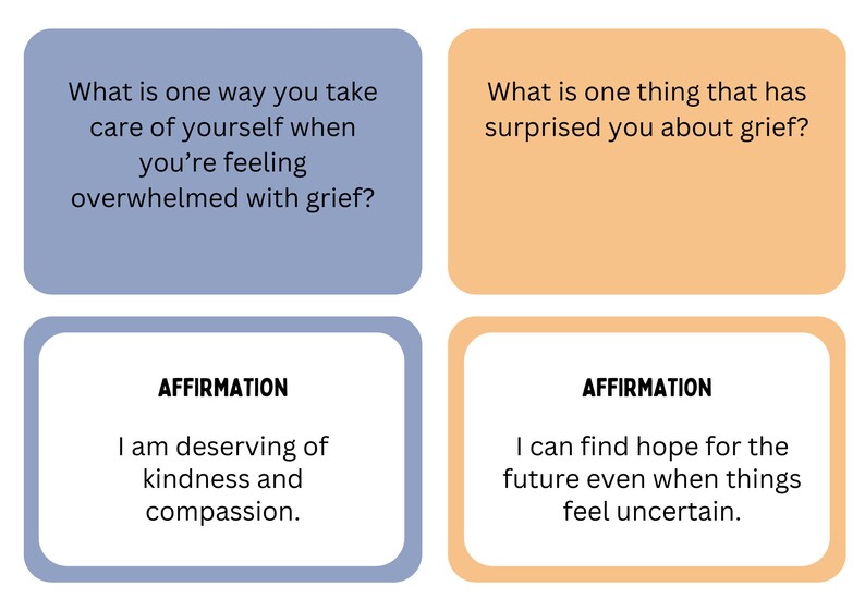 Grief and Loss Question and Affirmation Cards, Therapy Resources, Grief ...