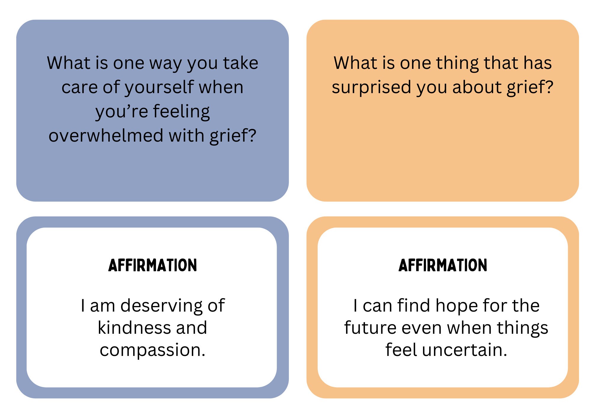 Grief and Loss Question and Affirmation Cards, Therapy Resources, Grief ...