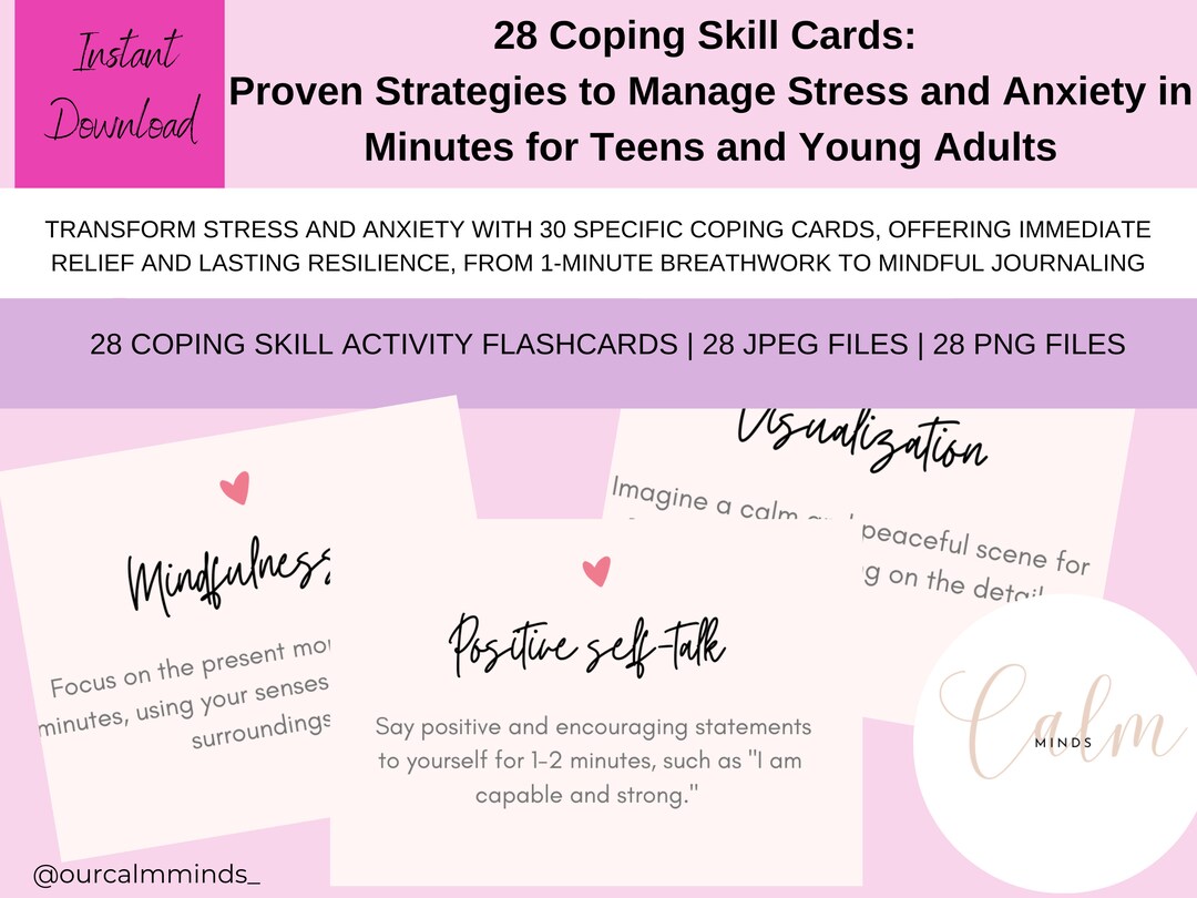 28 Anxiety Coping Skills Cards, Therapy Worksheet, CBT, Teen Therapy ...
