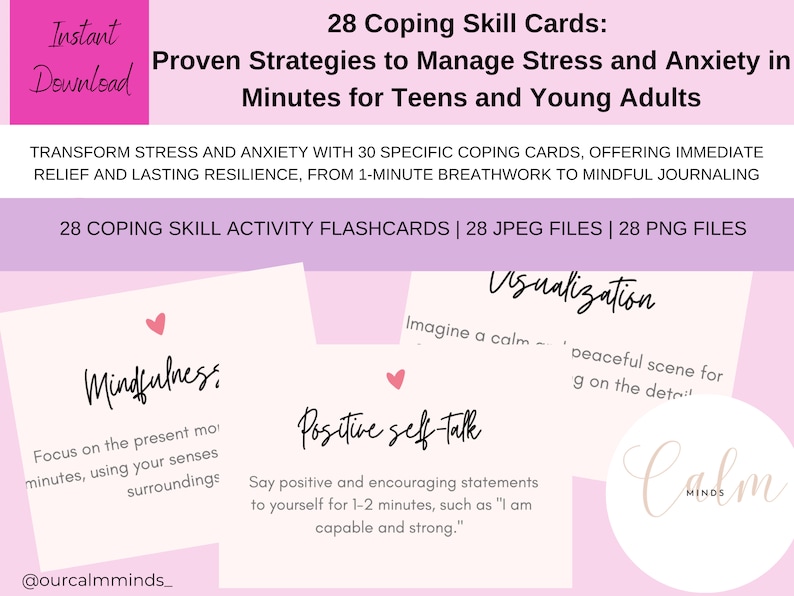 28 Anxiety Coping Skills Cards, Therapy Worksheet, CBT, Teen Therapy ...