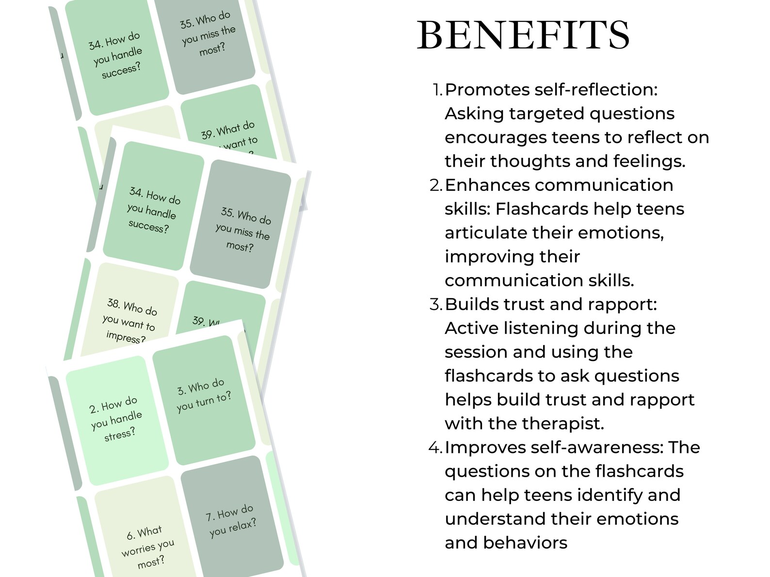 Therapy Questions Cards for Teens, Conversation Starters, Mental Health ...