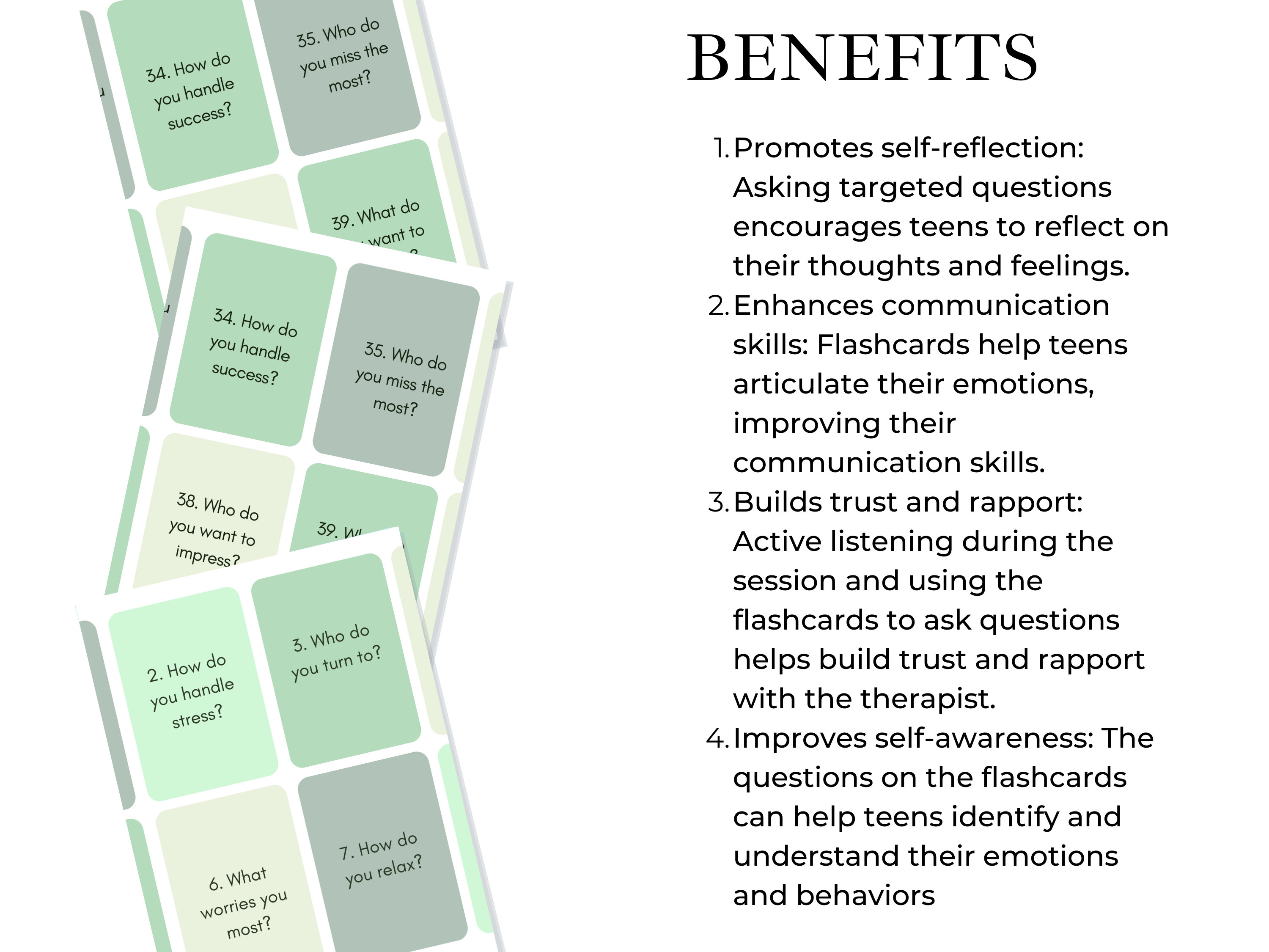 Therapy Questions Cards for Teens, Conversation Starters, Mental Health ...