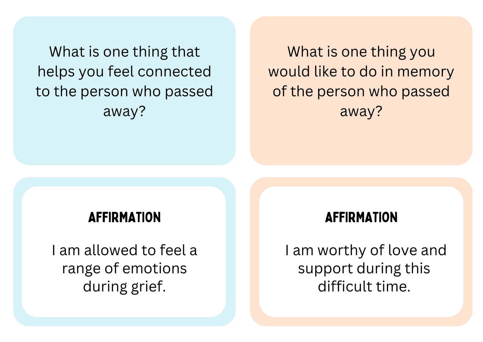 Grief and Loss Question and Affirmation Cards, Therapy Resources, Grief ...