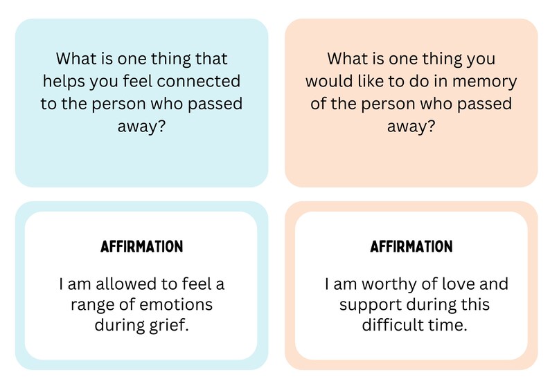 Grief and Loss Question and Affirmation Cards, Therapy Resources, Grief ...