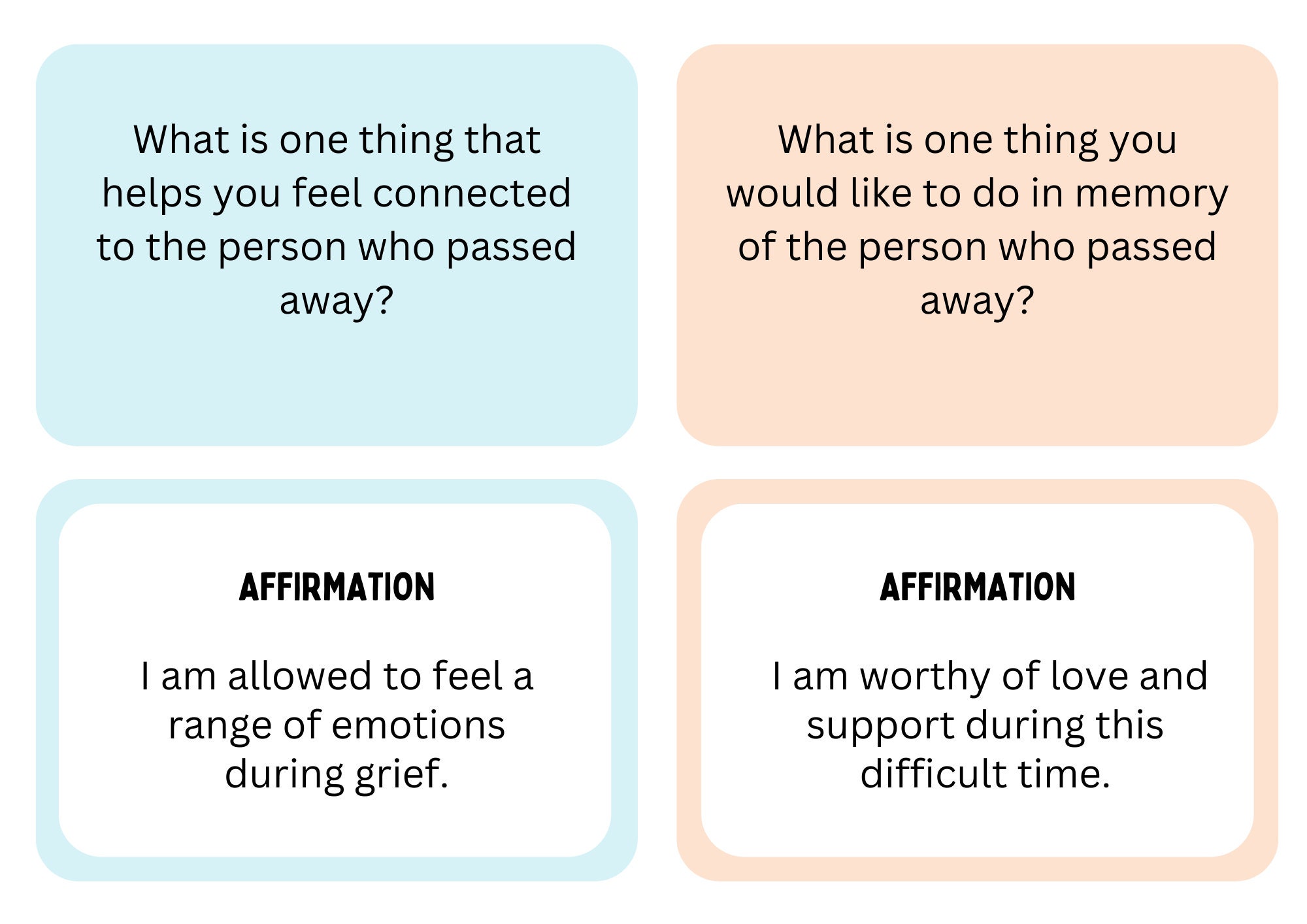 Grief and Loss Question and Affirmation Cards, Therapy Resources, Grief ...