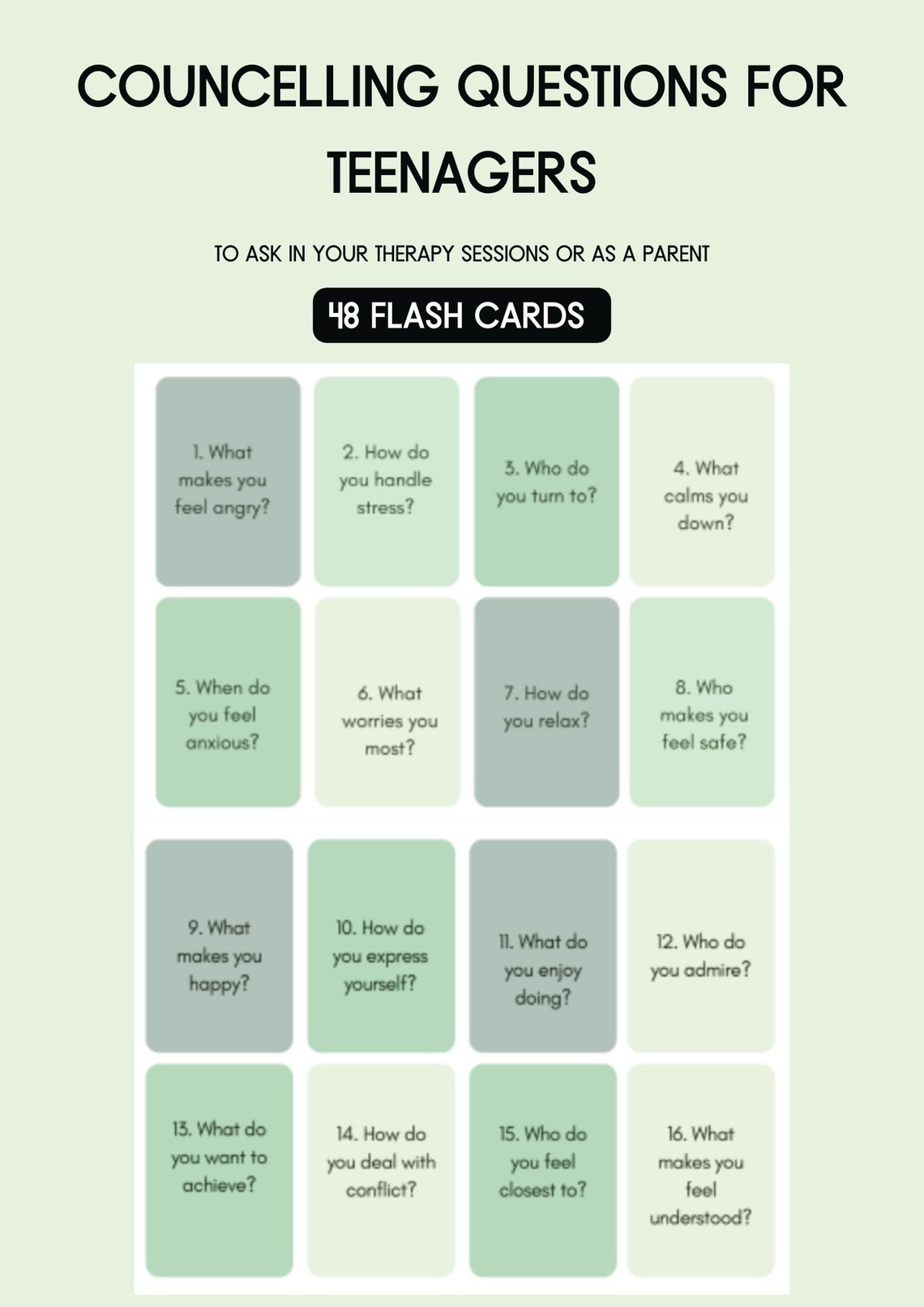 Therapy Questions Cards for Teens, Conversation Starters, Mental Health ...