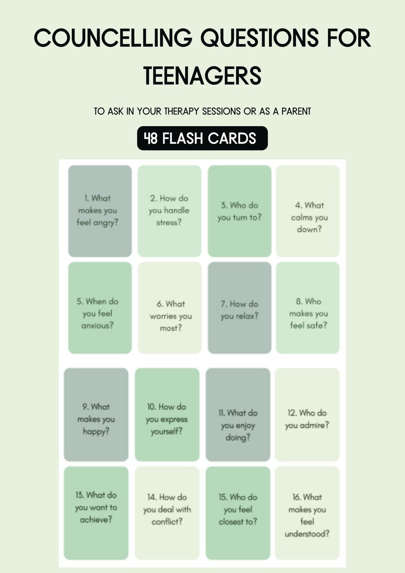 Therapy Questions Cards for Teens, Conversation Starters, Mental Health ...