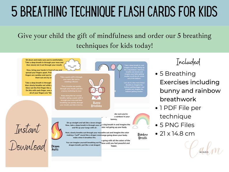 Mindfulness Breathing Exercises Activities for Kids, Breathing Cards ...