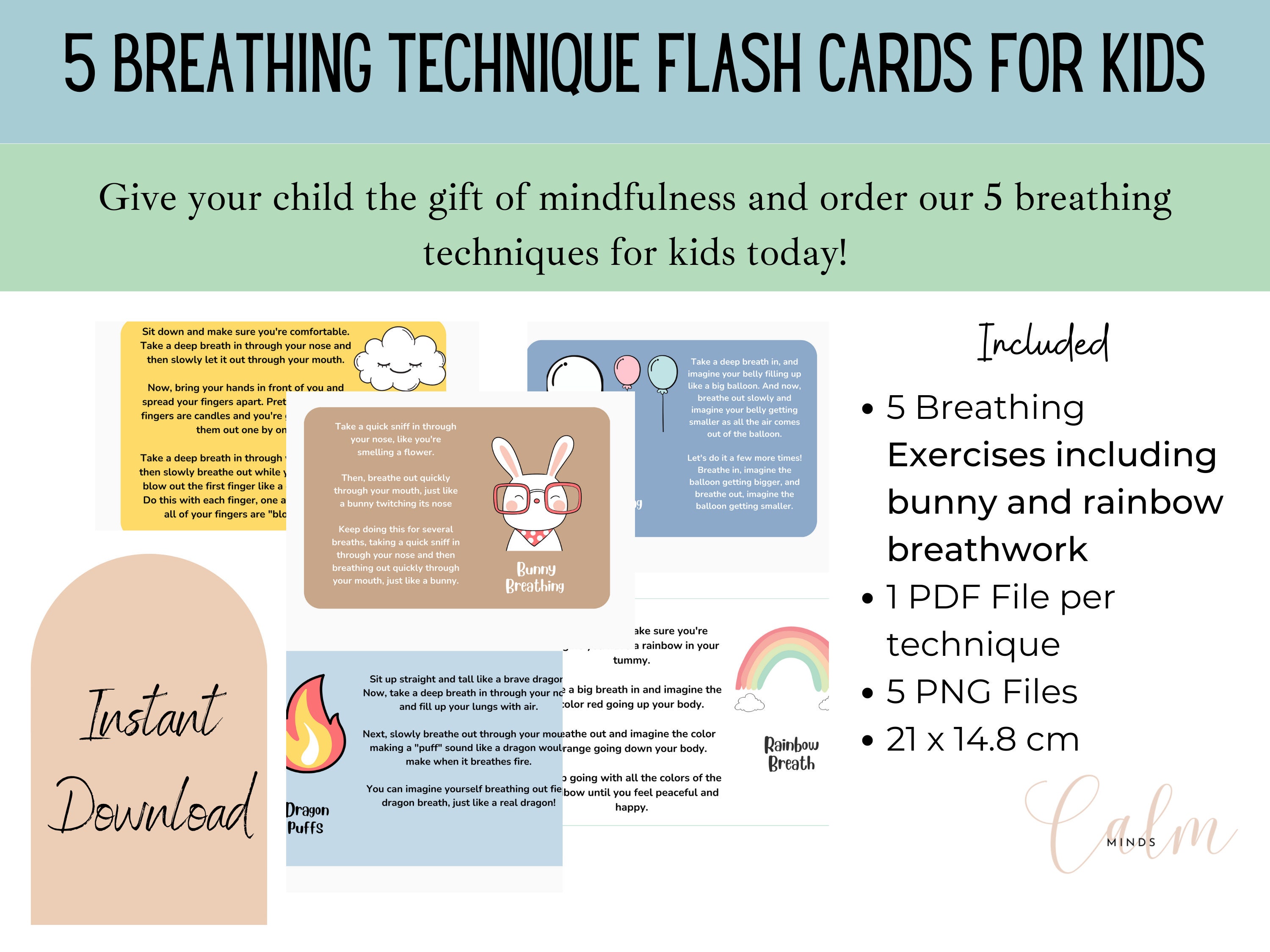 Mindfulness Breathing Exercises Activities for Kids, Breathing Cards ...