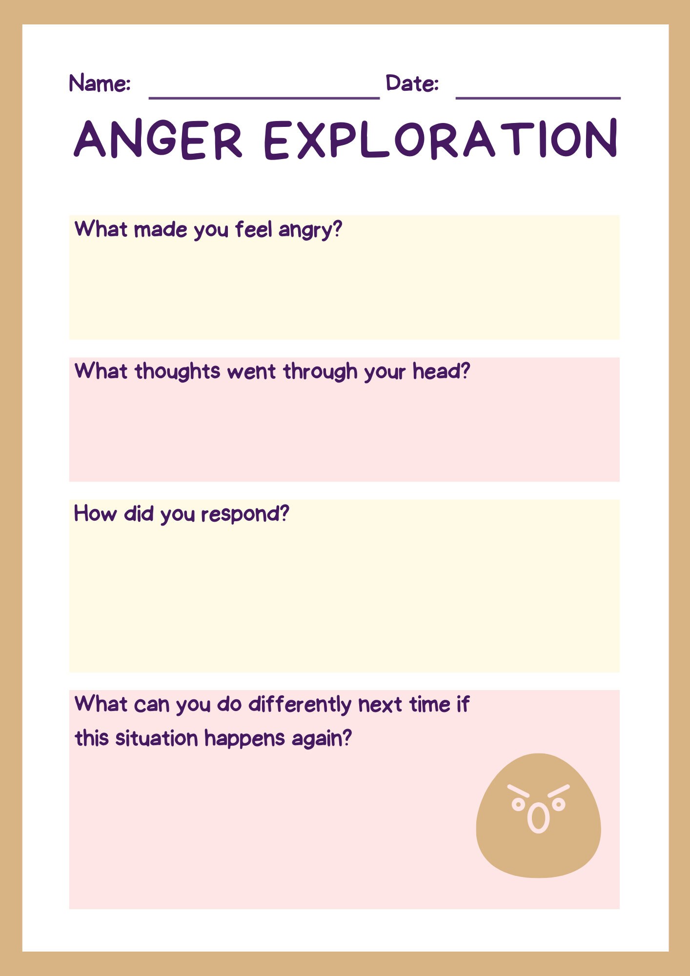 Coping With Anger SEL Worksheet , Identifying Triggers Printable ...