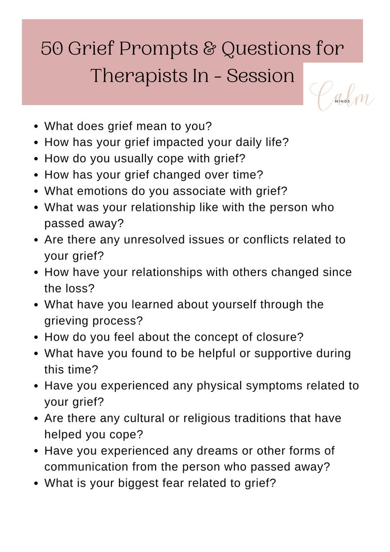 Grief and Loss Questions and Prompts for Therapists in Session, Therapy ...
