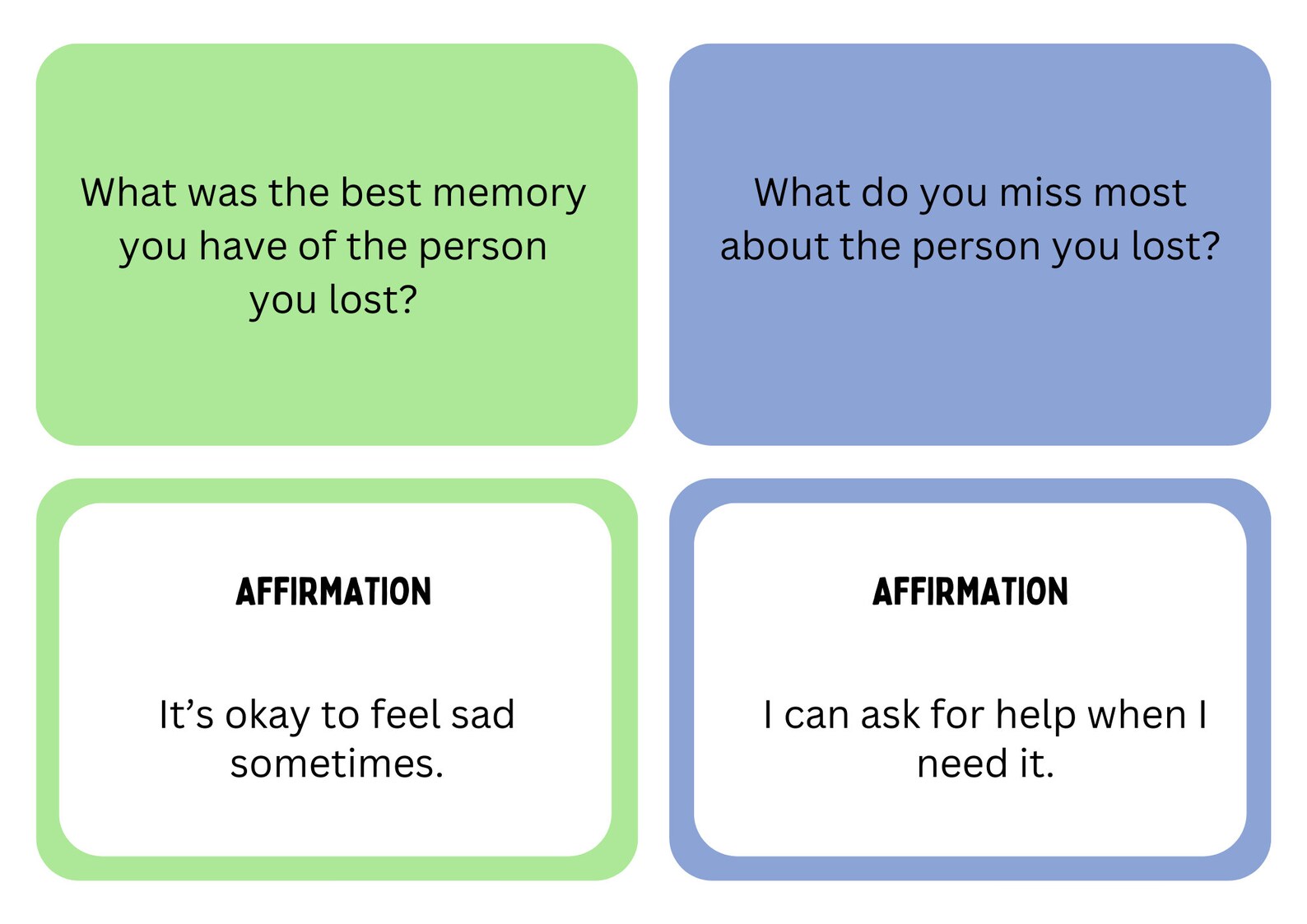 Grief and Loss Question and Affirmation Cards, Therapy Resources, Grief ...