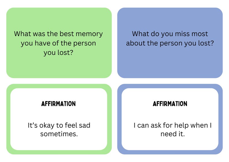 Grief and Loss Question and Affirmation Cards, Therapy Resources, Grief ...