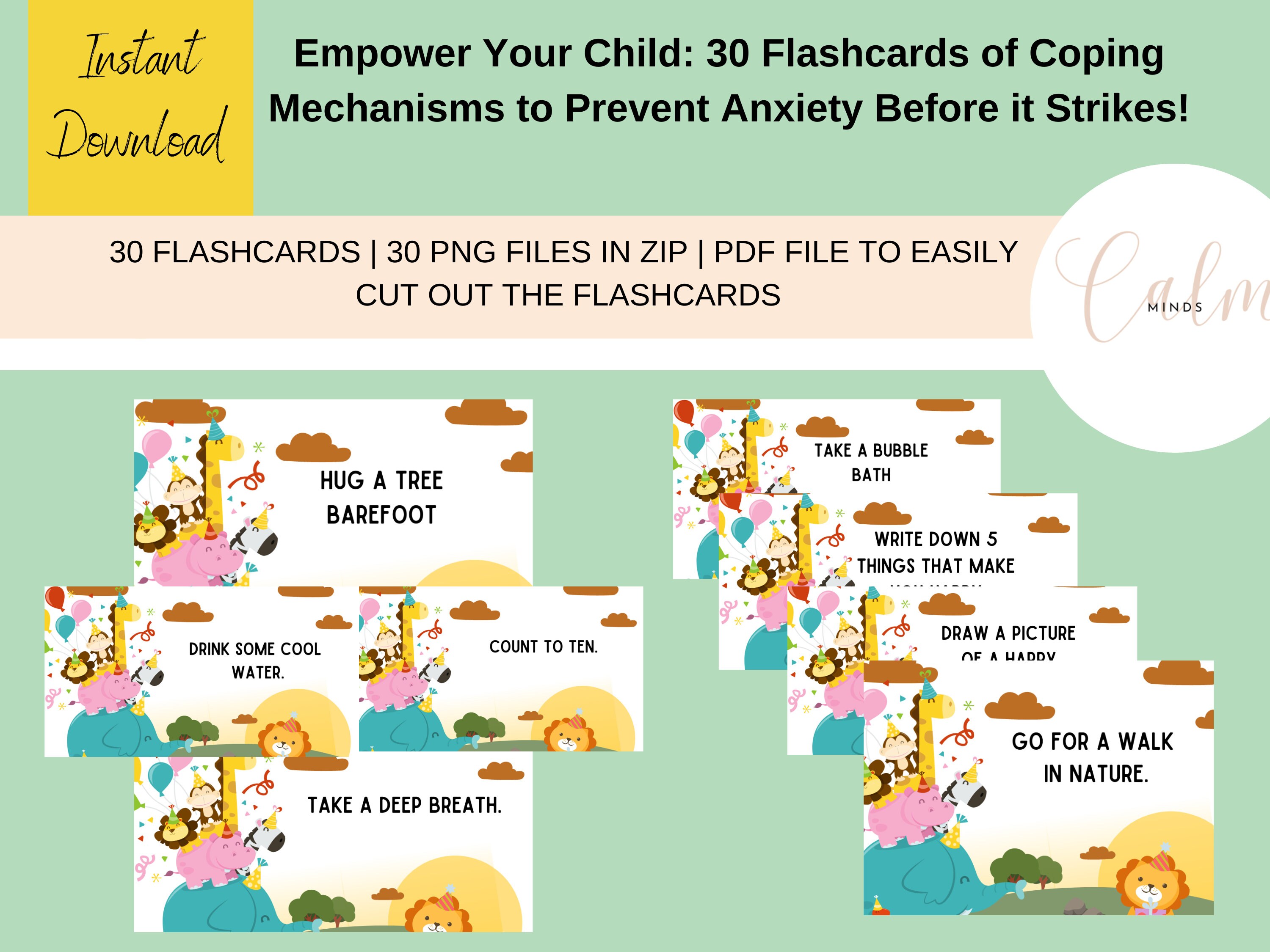 Kids Anxiety Coping Skill Flashcard , Therapy Worksheet, Anxiety Relief ...