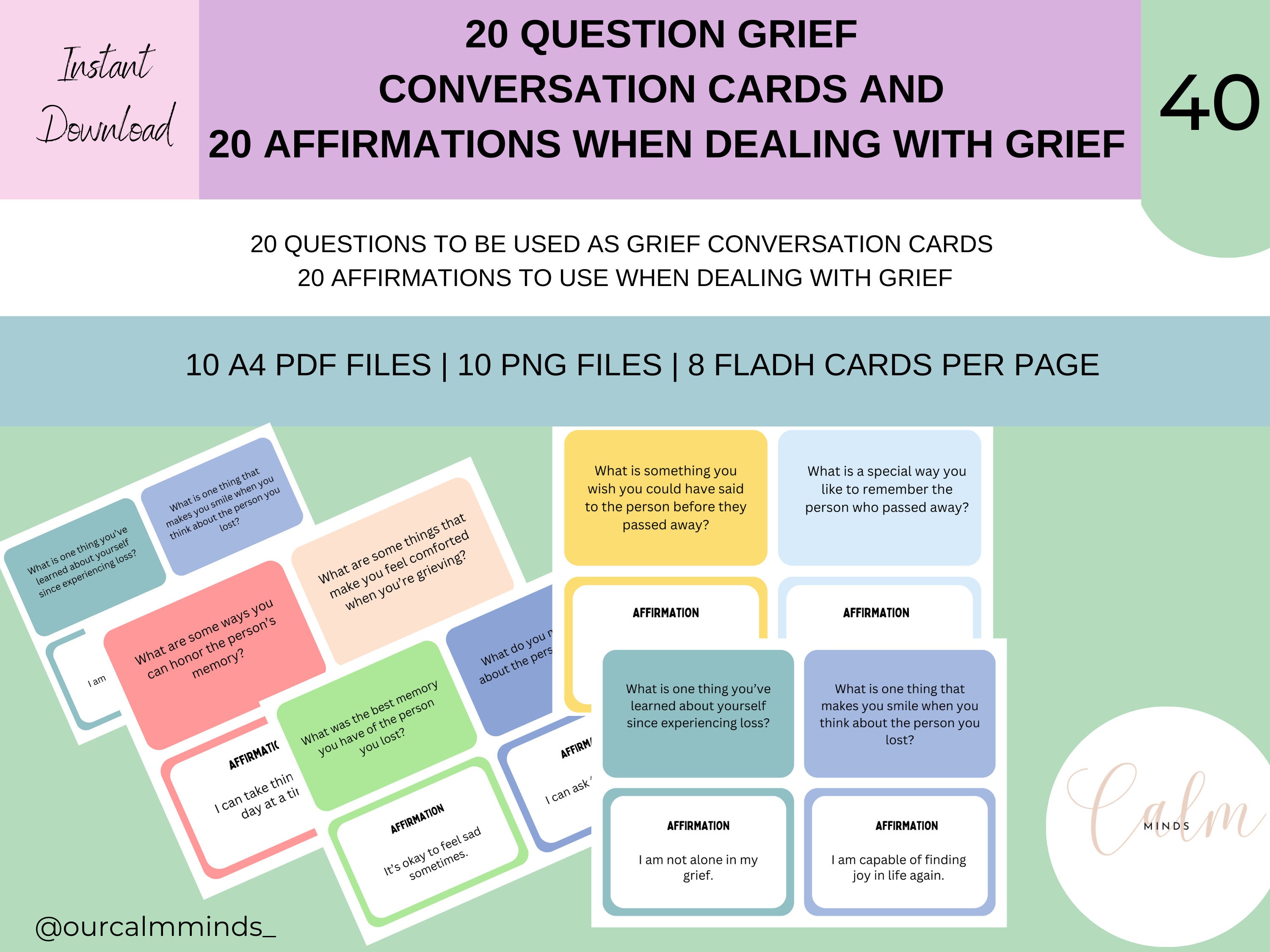 Grief and Loss Question and Affirmation Cards, Therapy Resources, Grief ...