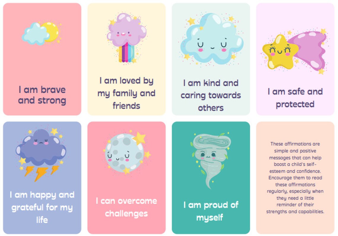 Affirmation Cards for Kids, Calm Down Kit, Positivity Cards, Coping ...