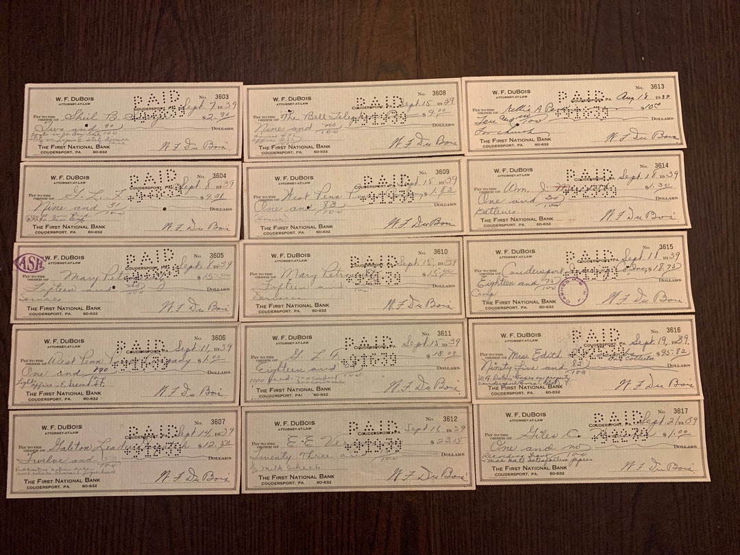 15 Original Cancelled Checks From 1939 - the First National Bank ...