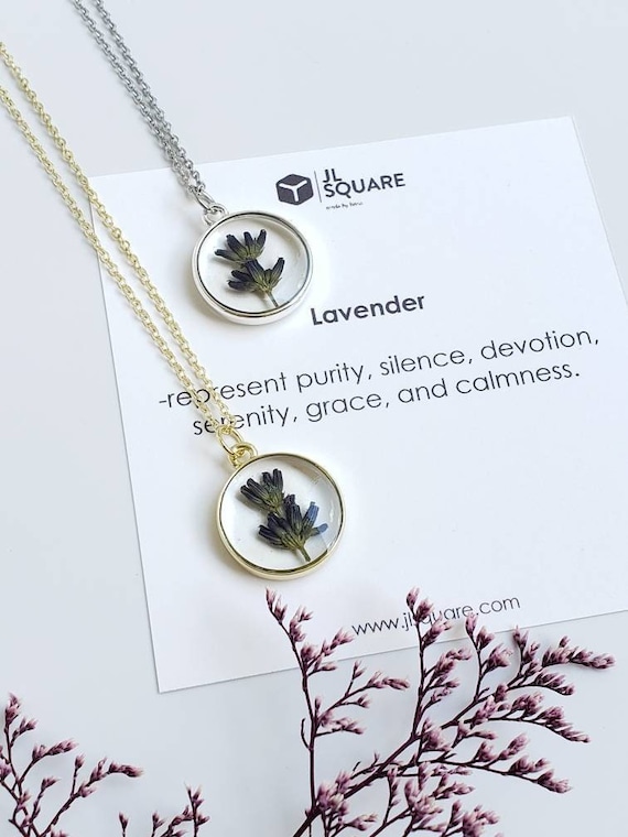 Lavender Necklace Lavender Flower Necklace Pressed Lavender - Etsy