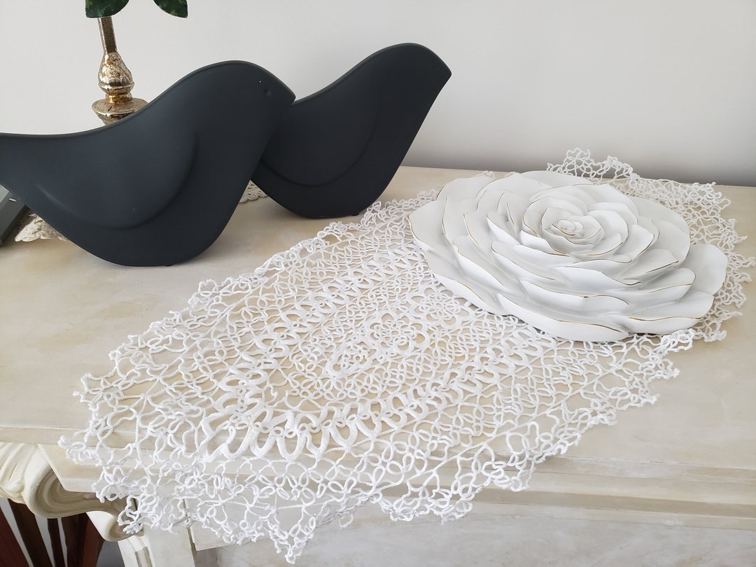 White Fine Crochet TABLE RUNNER - Etsy