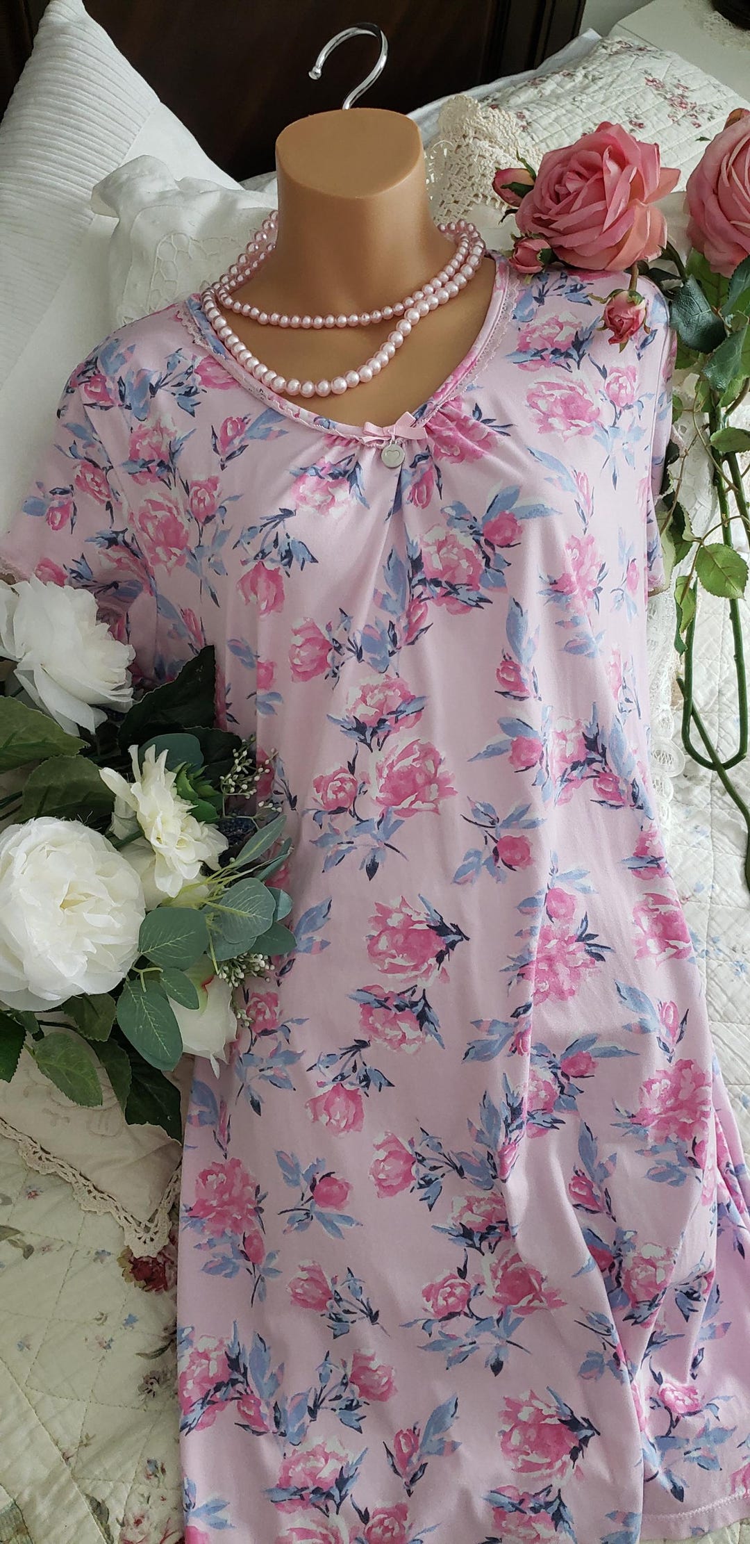 Pink Floral Knit Cotton Nighty - Etsy