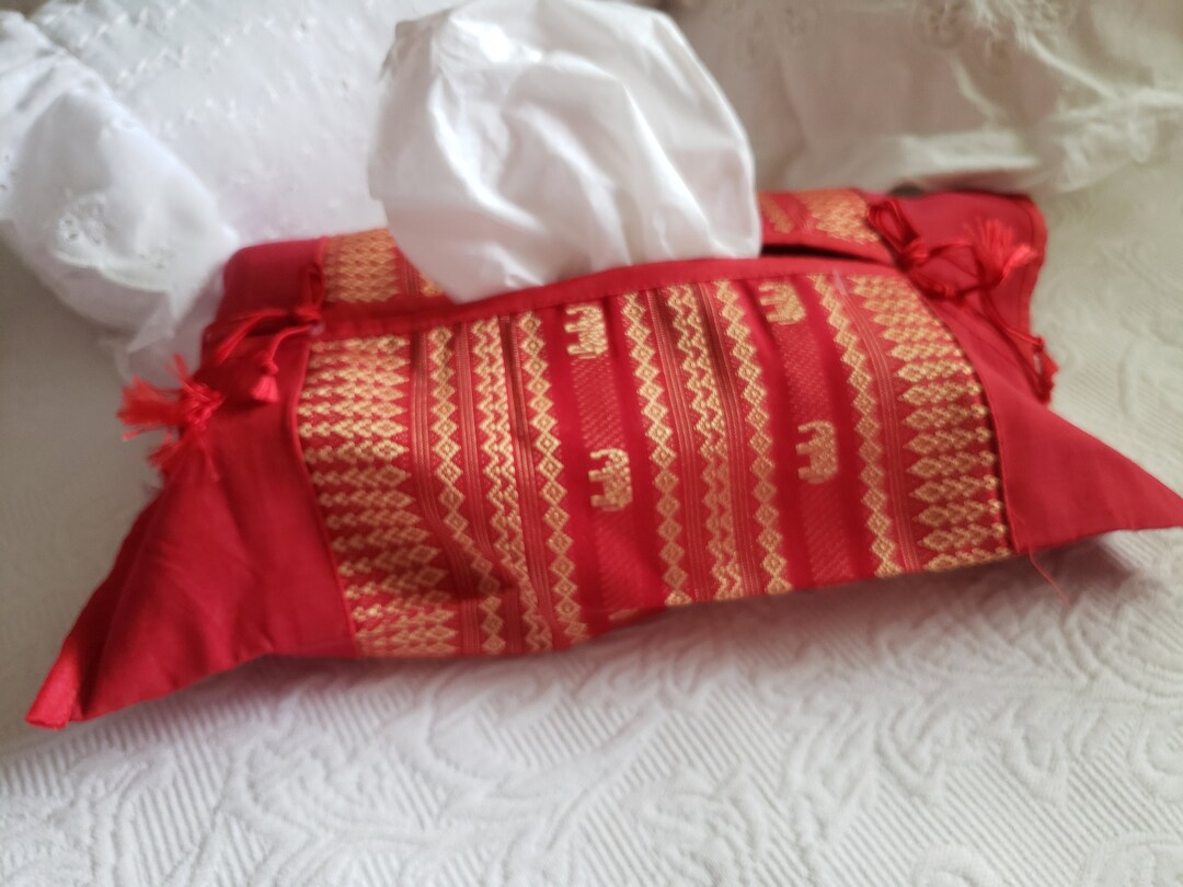 Red Embroidered Tissue Box Cover - Etsy