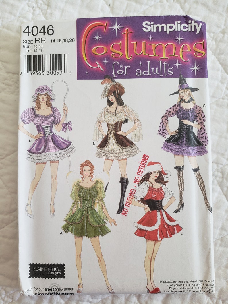 Adult Costume Pattern SIMPLICITY 4046 - Etsy
