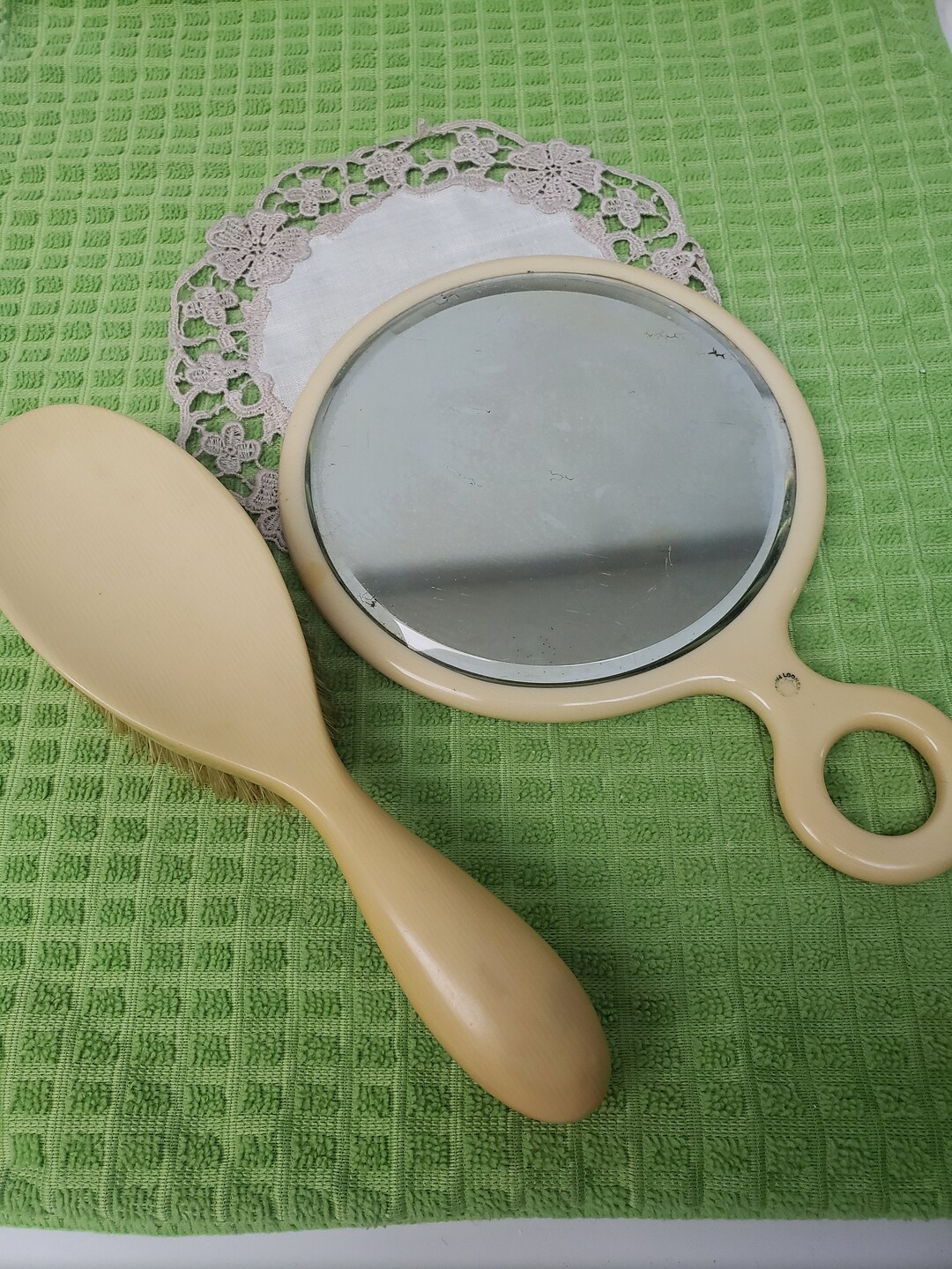 French Ivory Mirror and Brush Set - Etsy