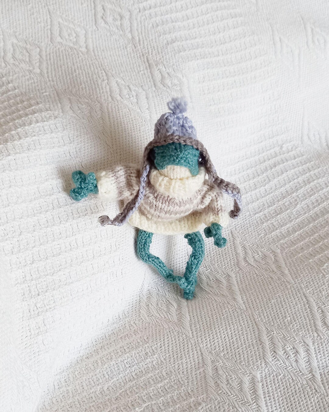 Handmade Knitted Frog Doll: Poseable Froggy With Sweater & Hat - Etsy