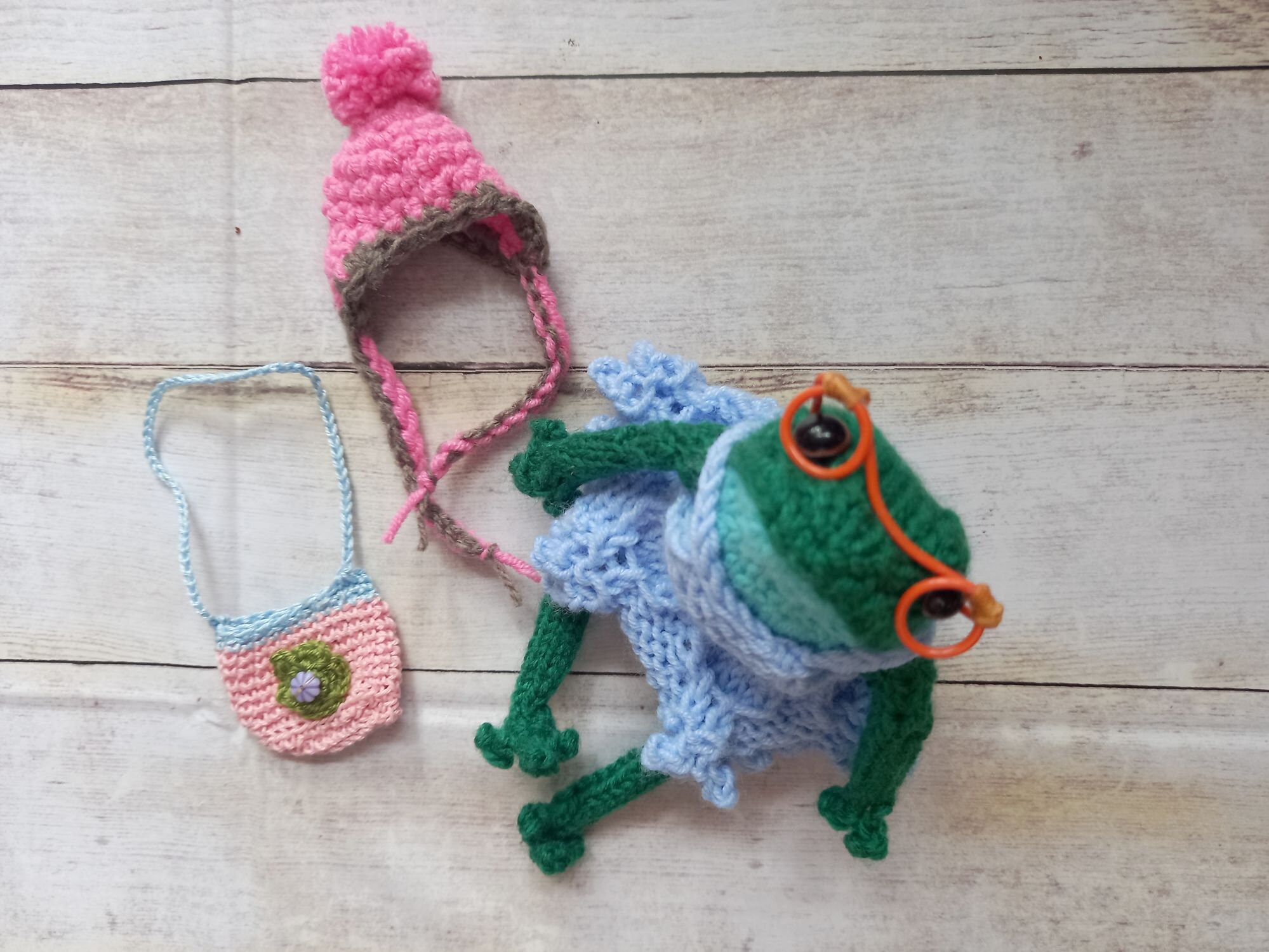 Poseable Knitted Frog Doll With Accessories Unique Art - Etsy