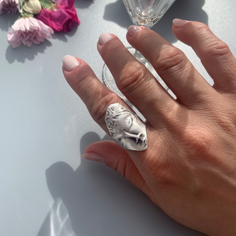 Silver Abstract Face Ring, Ancient Greek Ring, Antique Face Ring, Thick ...