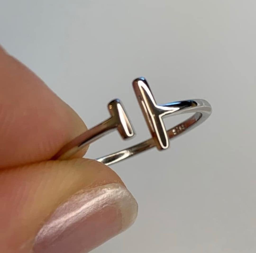 Double Bar Minimalist Silver Ring,two Bars Ring,sterling Silver Line ...