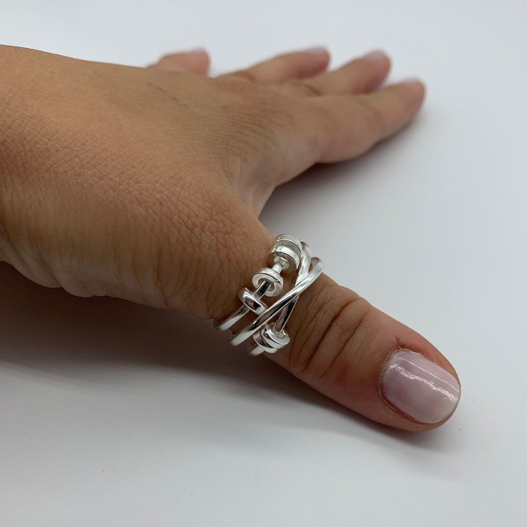 Silver Thumb Fidget Ring, Adjustable Anti Anxiety Bead Ring, Fidget ...