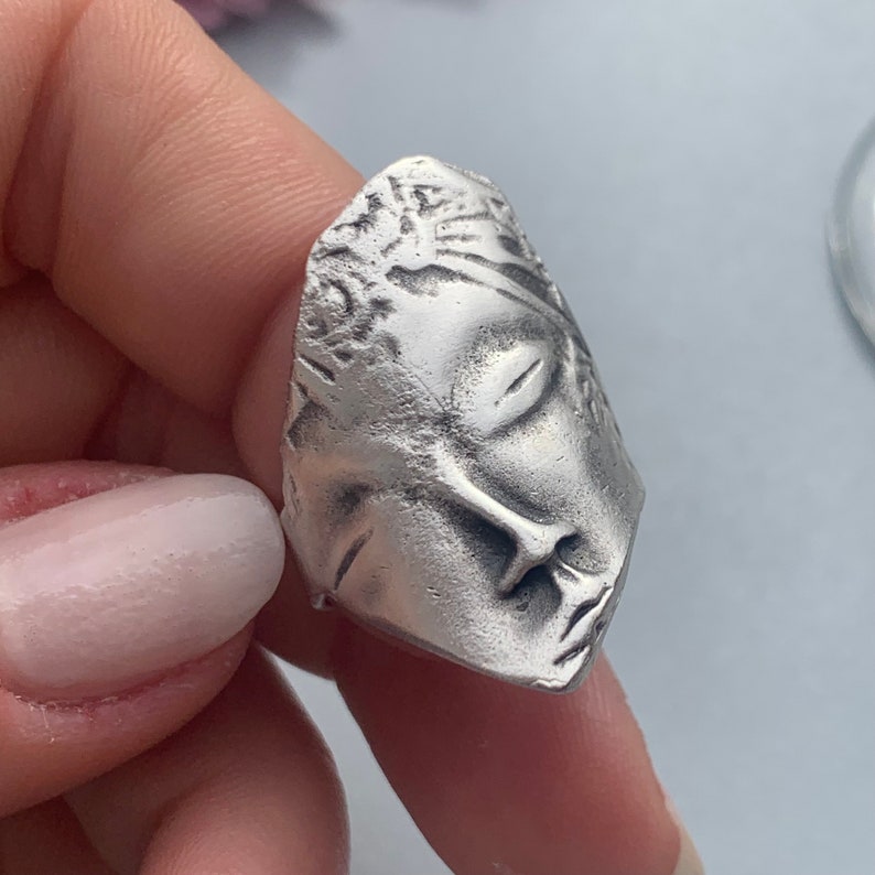 Silver Abstract Face Ring, Ancient Greek Ring, Antique Face Ring, Thick ...
