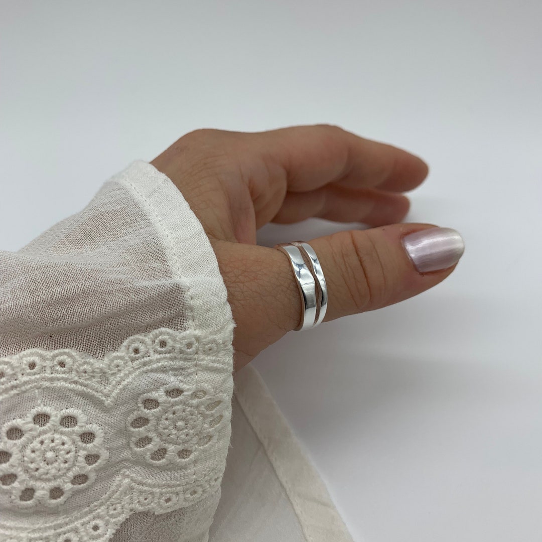 Silver Double Layer Band Thumb Ring-stackable Thick Adjustable Ring ...