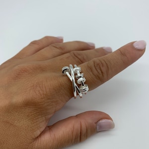 Silver Thumb Fidget Ring, Adjustable Anti Anxiety Bead Ring, Fidget ...