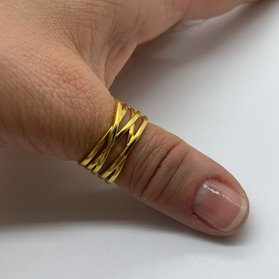 18k GOLD Plated Thumb Multi Layer Ring-chunky Gold Dainty Ring for Women-thick Adjustable-weaved ...
