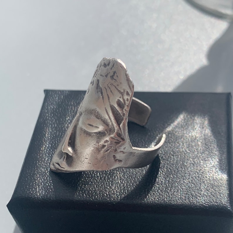 Silver Abstract Face Ring, Ancient Greek Ring, Antique Face Ring, Thick ...