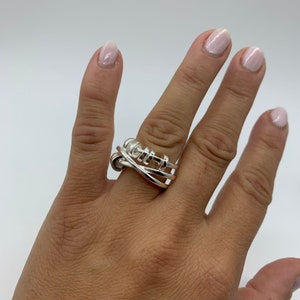 Silver Thumb Fidget Ring, Adjustable Anti Anxiety Bead Ring, Fidget ...