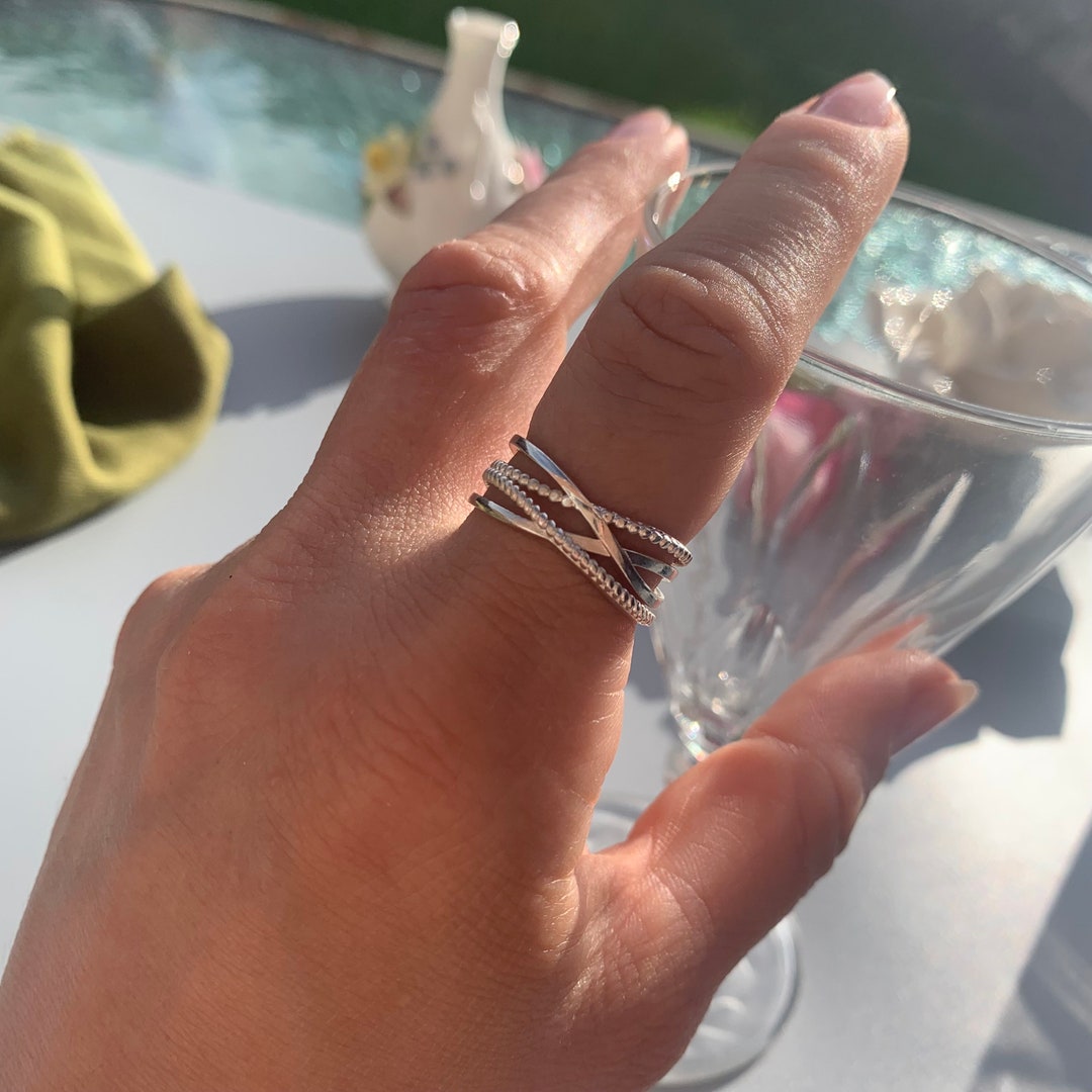 Chunky Silver Multi Layer Ring, Dainty Thick Adjustable Ring, Signet ...