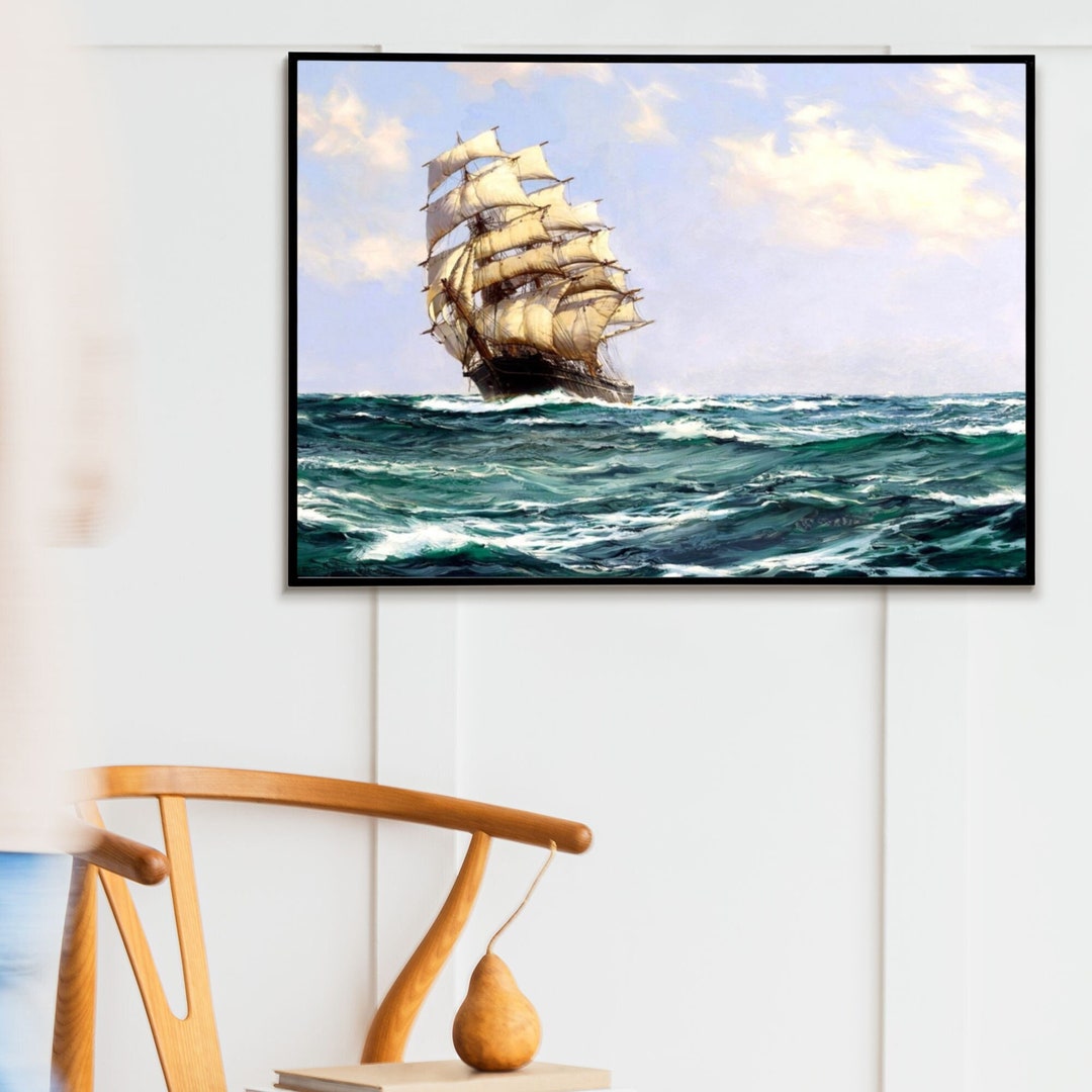Clipper Ship on the High Seas by Montague Dawson Painting Vintage ...