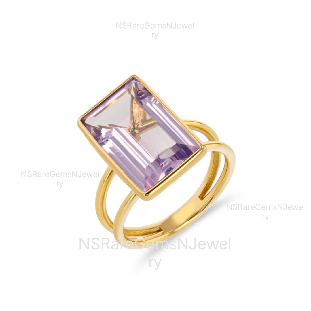 Lavender Quartz Ring, 925 Sterling Silver Ring, Emerald Cut Ring, Anniversary Ring, Romantic ...